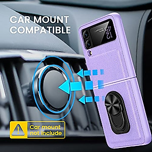 VEGO for Galaxy Z Flip 3 Ring Stand Case, Z Flip 3 All-Inclusive Cover Case with Hinge Protection and Glass Camera Lens Screen Protector for Samsung Galaxy Z Flip 3 5G (2021) - Purple