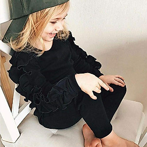 Infant Baby Girl Fall Winter Clothes Outfit Toddler Girl Long Sleeve Ruffle T-Shirt Tops Sweatsuit Pants 2Pcs Sleepwear Pajamas Set (Black, 2-3T)