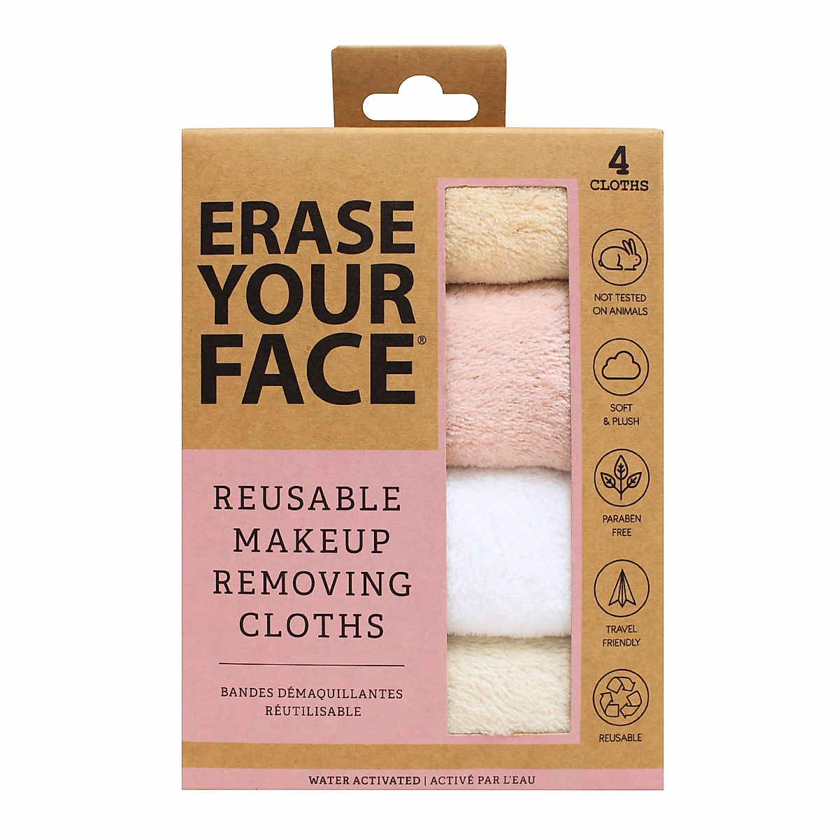 ERASE YOUR FACE Eco-Friendly Makeup Remover Cloths - Reusable Microfiber Face Towels to Cleanse & Remove Makeup - Water Activated, Dual-Sided Design for Easy Use - Eco-Friendly Packaging (4 Count)