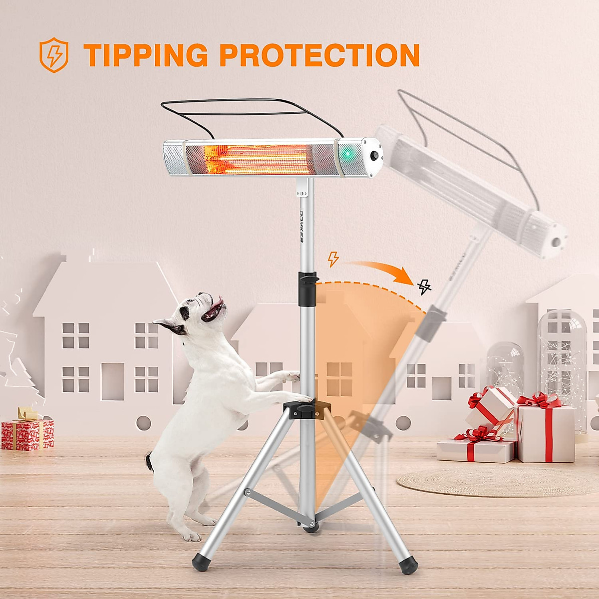 YOLENY 1500W Infrared Patio Heater Adjustable Tripod, Electric Patio Heater with Remote Control, Indoor & Outdoor Heater, Mount to Ceiling&Wall, for Porch, Balcony, Garage, Backyard