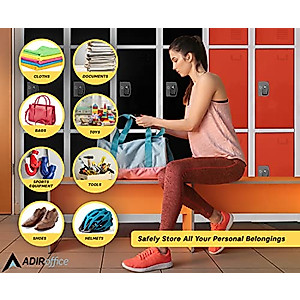 AdirOffice Large School Locker with 3 Doors 3 Hooks Storage Locker - Metal Storage Locker Cabinet Ideal for School, Garage, Office Lockers - (3 Door, Red)