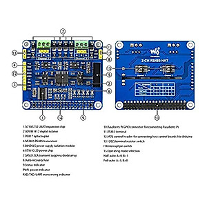 2-Channel Isolated RS485 Expansion HAT,SC16IS752+SP3485 Dual Chip Convert SPI to RS485 Data Rate up to 921600bps Embed Multi Protection Circuits,for Raspberry Pi 4B/3B+/3B/2B/Zero/Zero W