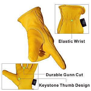 HHPROTECT Leather Work Gloves Wrist Tough Cowhide Safe Gardening Glove- M