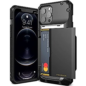 VRS DESIGN Damda Glide Pro Compatible for iPhone 12 Pro Max Case, with [4 Cards] Premium Sturdy [Semi Auto] Credit Card Holder Slot Wallet for iPhone 12 Pro Max 6.7 inch(2020) Black