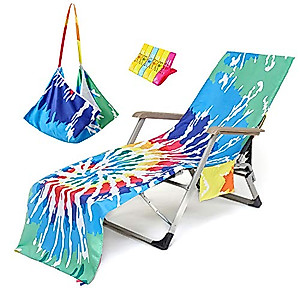 VOCOOL Beach Chair Towel Chaise Lounge Cover with Pockets and Clips Pool Chair Towel for Outdoor Patio Garden(Kaleidoscope)