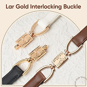 LIUYULIN Women Leather Belts for Dress Jeans Belt with Gold Buckle Skinny Waist Adjustable Belts for Lady, Black