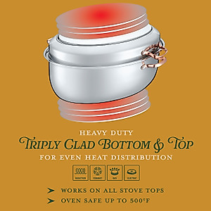 CONCORD Premium 12 Quart Stainless Steel Roasting Pan with Hangable Rack. Oval Turkey Roaster with Griddle Lid Multi-use Cookware