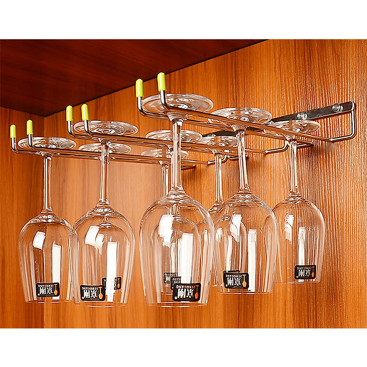 XIAOYU 304 Stainless Steel Stemware Rack, Wine Glasses Racks, Wall Mounted, Under Cabinet Wine Glass Holder Hanger for Shelf Kitchen or Bar, 10.24 Inch, 3 Rows