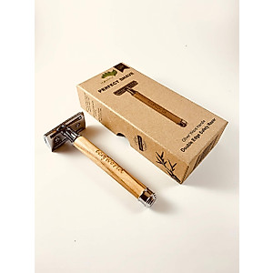 ECOFWORLD Double Edge Safety Razor with Long Natural Olive Wood Handle with One Blade| Safety Razor Reusable | Eco Friendly | For Men or Women | Sustainable and Durable