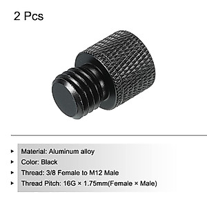 MECCANIXITY Mic Stand Adapter 3/8 Female to M12 Male Camera Screw Thread Adapter for Microphone Tripod Stand Black 2 Pack