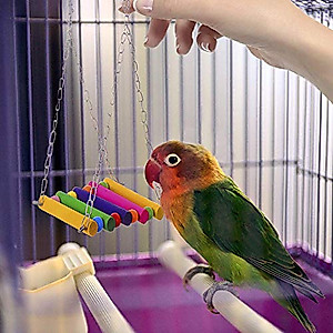 NC Parrot Toy Colorful Wooden Swing Suspension Bridge Standing Bar Bird Cage Accessories Pet Toys (Color : 18cm)