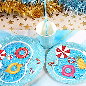 Pool Party Supplies Decorations, Disposable Summer Kids Birthday Paper Plates and Napkins Set with Cups and Straws for 24 Guests, 120 Pcs Beach Party Dessert Dinnerwares