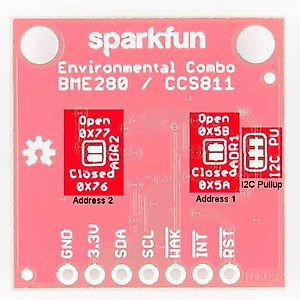 SparkFun Environmental Combo Breakout -CCS811/BME280 (Qwiic) -Provides Barometric Pressure Humidity Temperature TVOCs Equivalent CO2 (eCO2) Levels via I2C Operates 3.3V No Solder Polarized Connectors