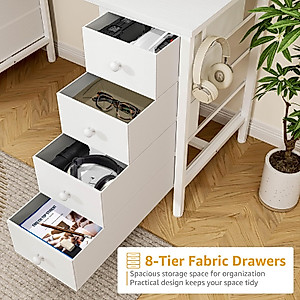 White Computer Desk with Drawers for Storage - 55 inch Home Office Desk with 8 Fabric Drawers, Writing Study Desk with Drawers on Both Sides for Bedroom