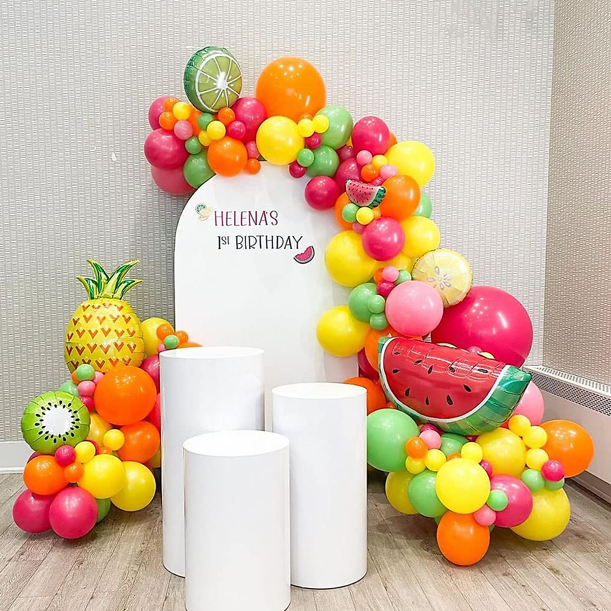 149pcs Fruit Balloon Garland Arch Kit Pink Yellow Green Balloons with Mixed Waterlemon Pineapple Mylar Foil Balloons for Twotti Fruity Party Decorations 2nd Birthday Party Summer Supplies