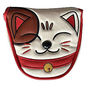 F Fityle Golf Mallet Putter Cover Head Cover with Lucky Cat Design Magnetic Head Protector Club Covers
