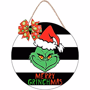 Christmas Door Sign for Front Door Grinch Door Sign Christmas Hanging Sign Xmas Door Hanger Door Wreath Outdoor Indoor Wall Decor for Xmas