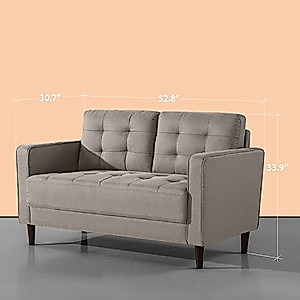 ZINUS Benton Loveseat Sofa / Grid Tufted Cushions / Easy, Tool-Free Assembly, Stone Grey