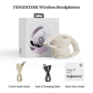 FINGERTIME Bluetooth Headphones Over-Ear, 60H Playtime and with Low Latency Wireless Headphones with Microphone, HiFi Stereo Foldable Lightweight Headset, Deep Bass for Home Office (Beige)