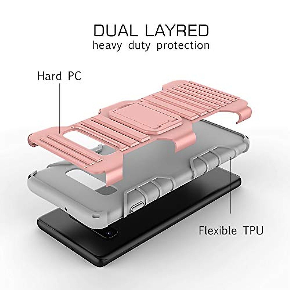 Samsung Galaxy S10 Case with Cross Body Strap and Stand, 2 in 1 Shockproof Hybrid Hard PC & Soft Rubber, Crossbody Lanyard Perfect for Go Outside and Women Kid Elderly,Pink