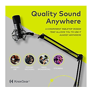 Knox Gear Studio Boom Microphone Arm Stand for Microphones, Gaming, Podcast, and Recording Boomarm Mic Stand for Desk, 5/8 Inch Thread