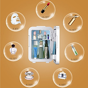 Mini Beauty Fridge, 10 Liters Beverage Refrigerator, Portable Beauty Freezer for Skincare, Breast Milk, Snacks, Medications and Beverage, Cooling and Heating, Mirrored Door