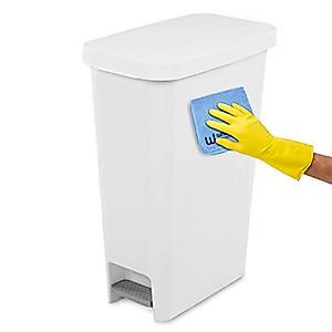 Sterilite Slim Trash Can with Lid, Step On 11 Gal White Kitchen Garbage Can for Bathroom, Bedroom, Home, and Outdoor, Wholesalehome Microfiber Cleaning Cloth Included