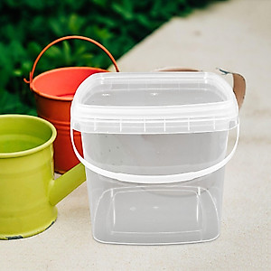 Homoyoyo Clear Plastic Bucket with Handle Lid,Heavy Duty Square Plastic Bucket Ice Cream Buckets Food Storage Containers Water Pail Industrial Pail Party Tub Empty Paint Can