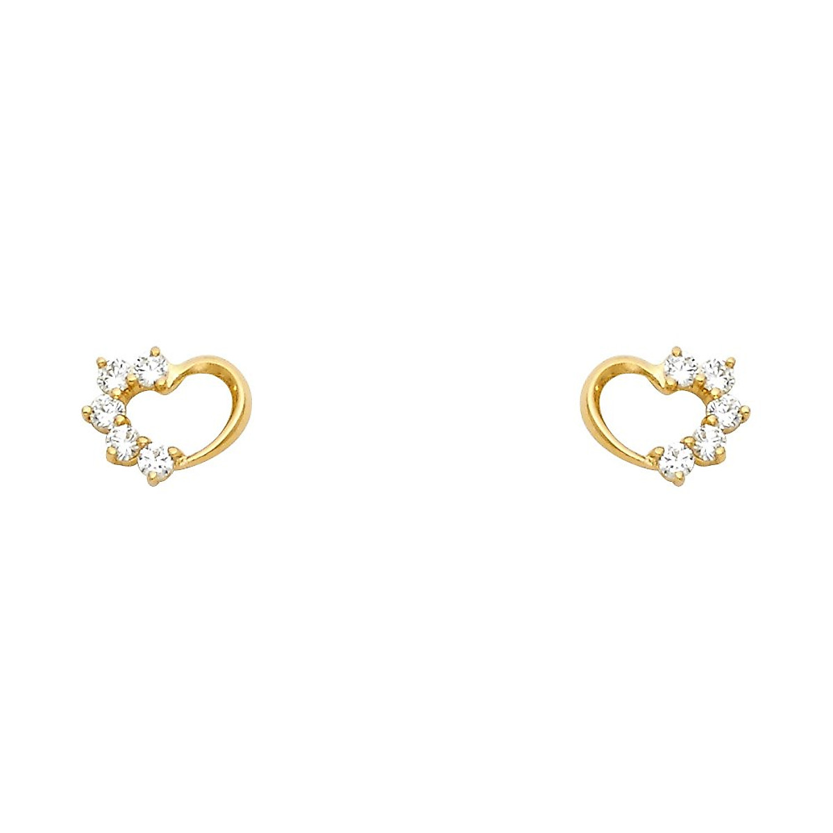 14k Yellow Gold Journey Heart Stud Earrings with Screw Back