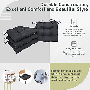 Arlee Home Fashions – Fiber Filled Premium Chair Pads - Chair Pads with Tiebacks –17.25” L X 16” W – Black - Set of 4