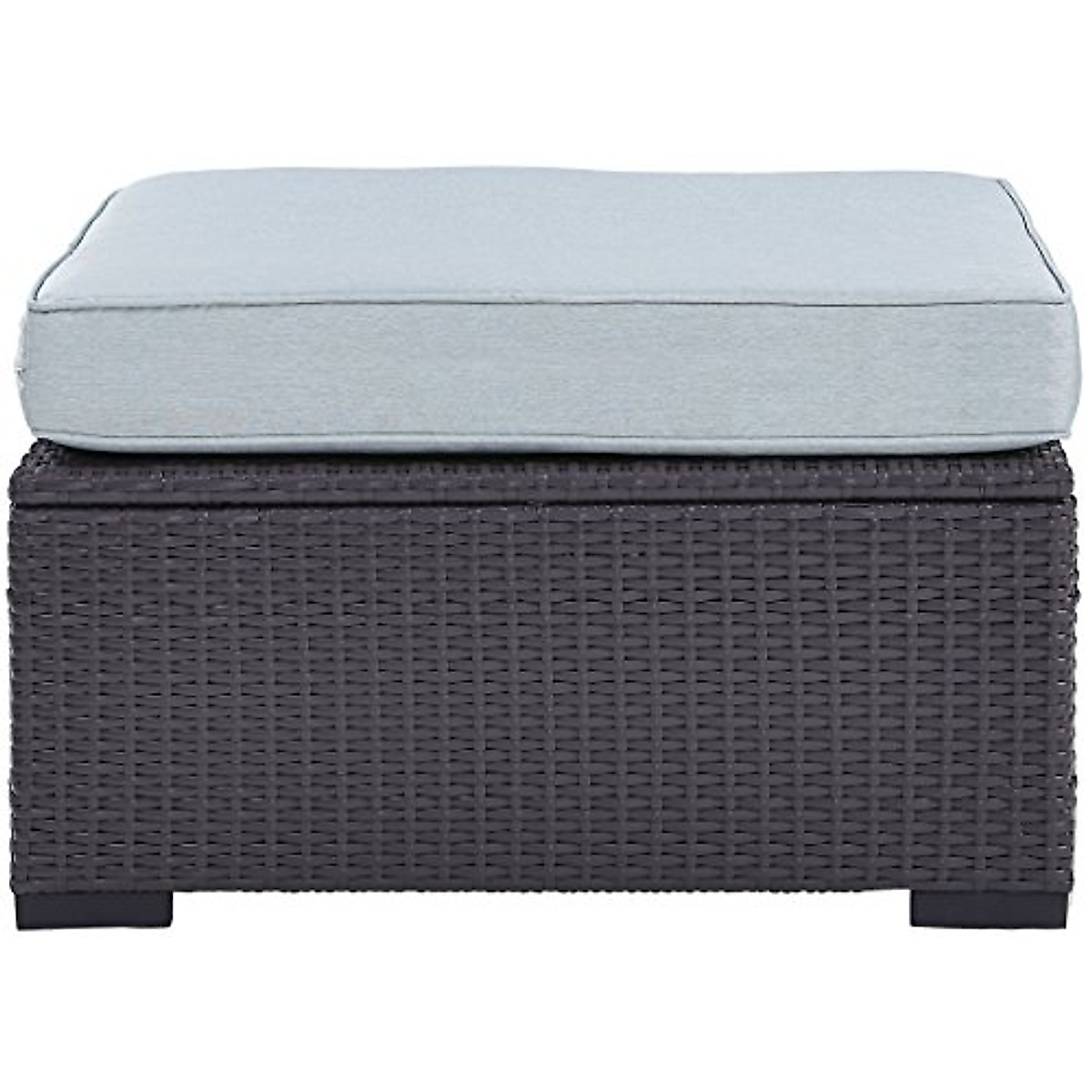 Crosley Furniture Biscayne Wicker Outdoor Ottoman Foot Rest for Patio, Deck, Porch, Brown with Mist Cushions