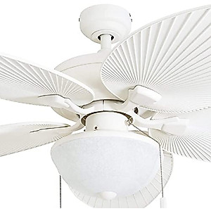 Honeywell Ceiling Fans Inland Breeze, 52 Inch Tropical Indoor Outdoor Ceiling Fan with Light, Pull Chain, Three Mount Options, Weather Resistant Blades - 50511-01 (White)