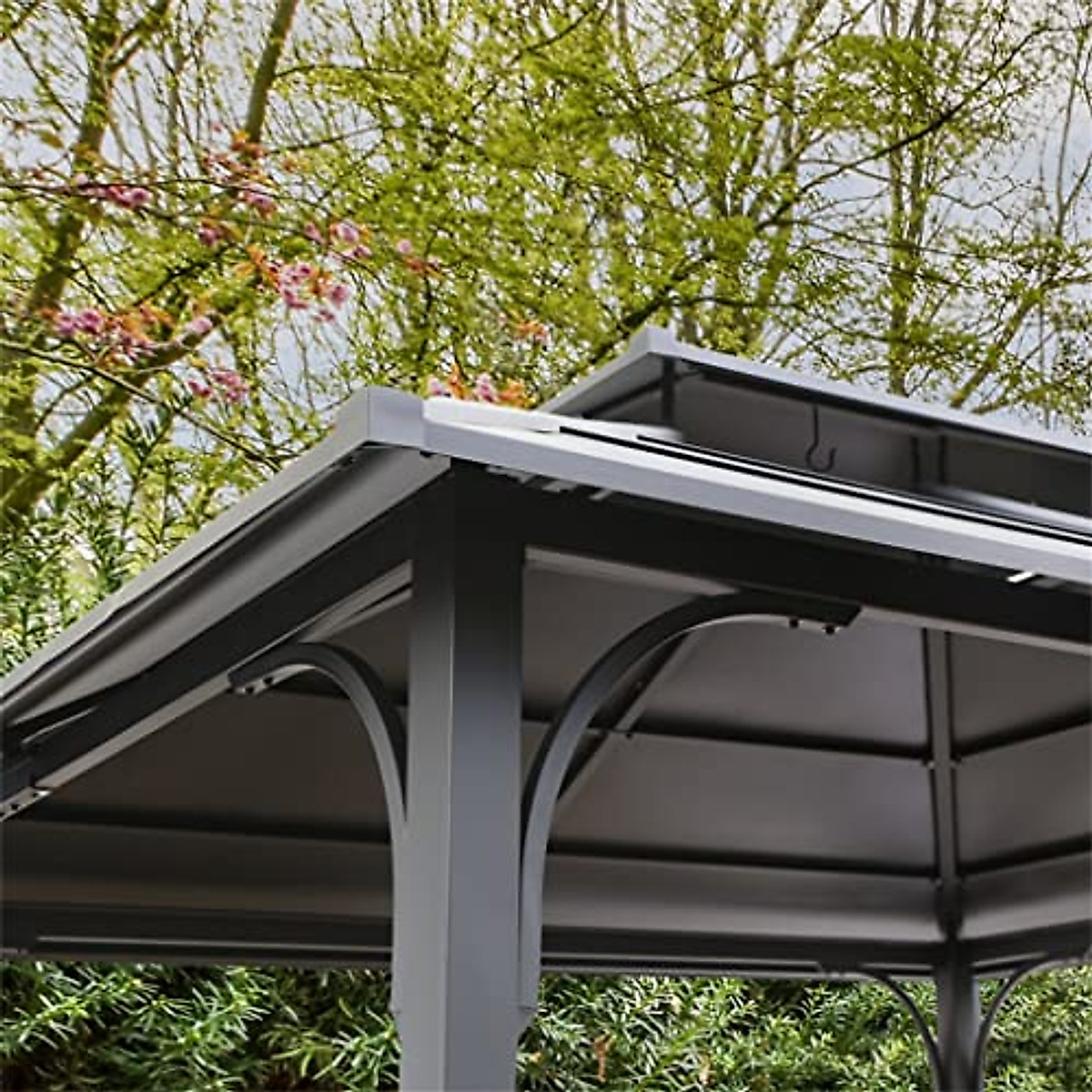 ADUH 12 Ft. W X 14 Ft. D Metal Black 2-Tier Double Roof Patio Gazebo with Curtains and Netting (Color : D, Size : 12 Ft. W X 14 Ft)