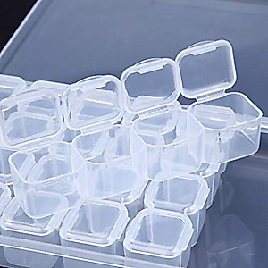 NAHAO Plastic Jewelry Organizer Container Storage Box Single Mini Plastic Storage Box 28 Grids for Beads, Jewelry, Tools, Pill and Fishing Lures (Clear Plastic - 2 Pack)