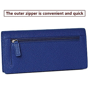 Seammer Ultra Slim Thin Real Leather Wallet for Women RFID Blocking Bifold Card Holder Clutch Wallets with Zipper Pocket