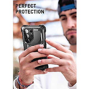 i-Blason Armorbox Designed for Samsung Galaxy S23 Ultra Case with Kickstand & Belt Clip, [2 Front Frames] Full-Body Rugged Bumper Case with Built-in Screen Protector [Support Fingerprint ID] (Black)