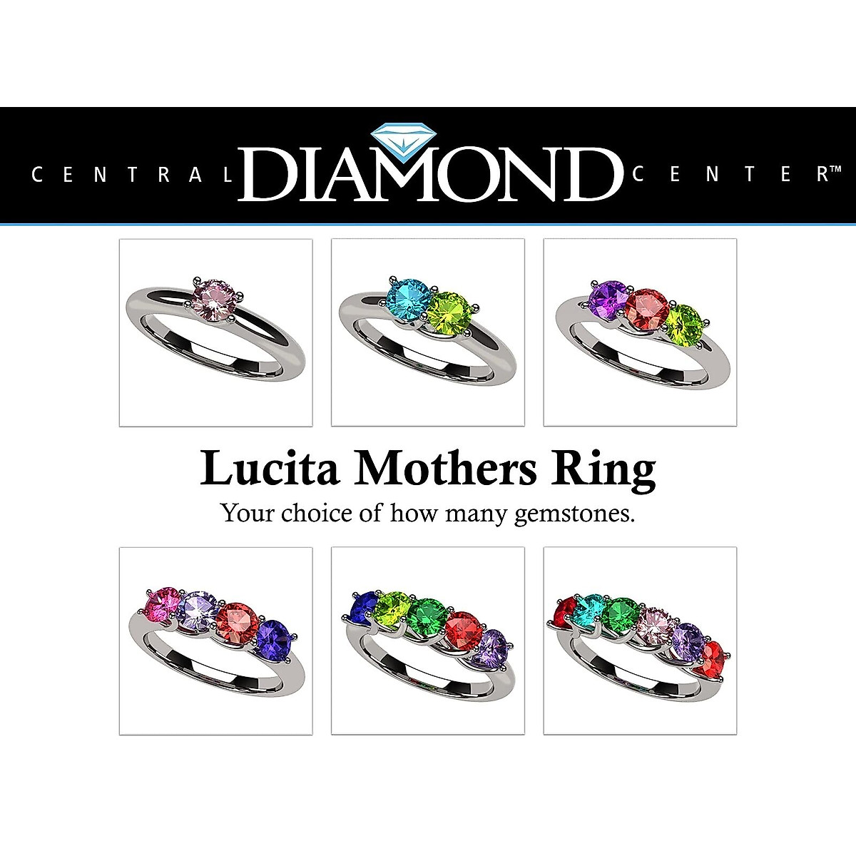 Central Diamond Center Lucita Mothers Ring 1 to 6 Stones in 10k White Gold- Size 6