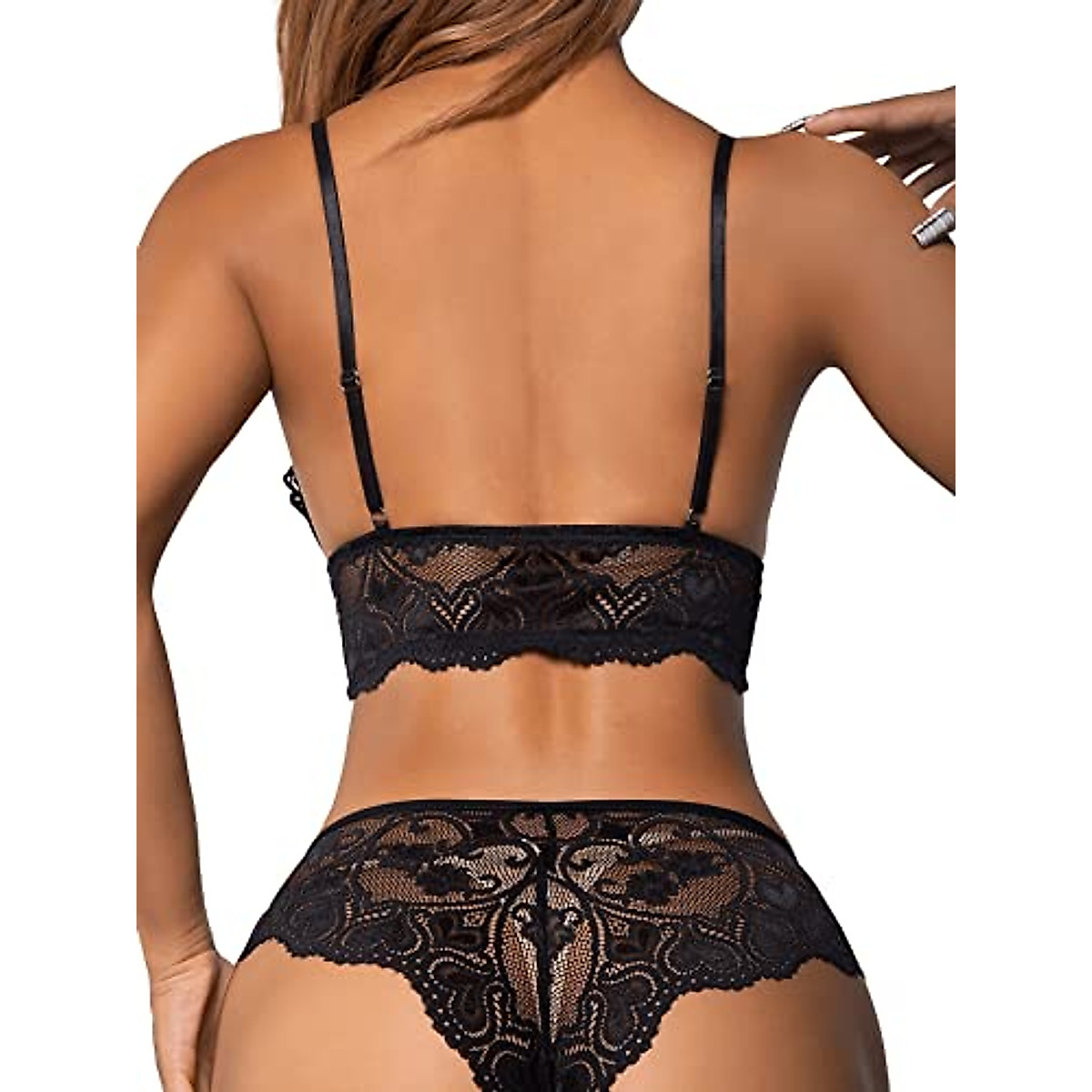 SweatyRocks Women's Floral Lace Crisscross Bralette Spaghetti Strap Padded Bra Top Black L
