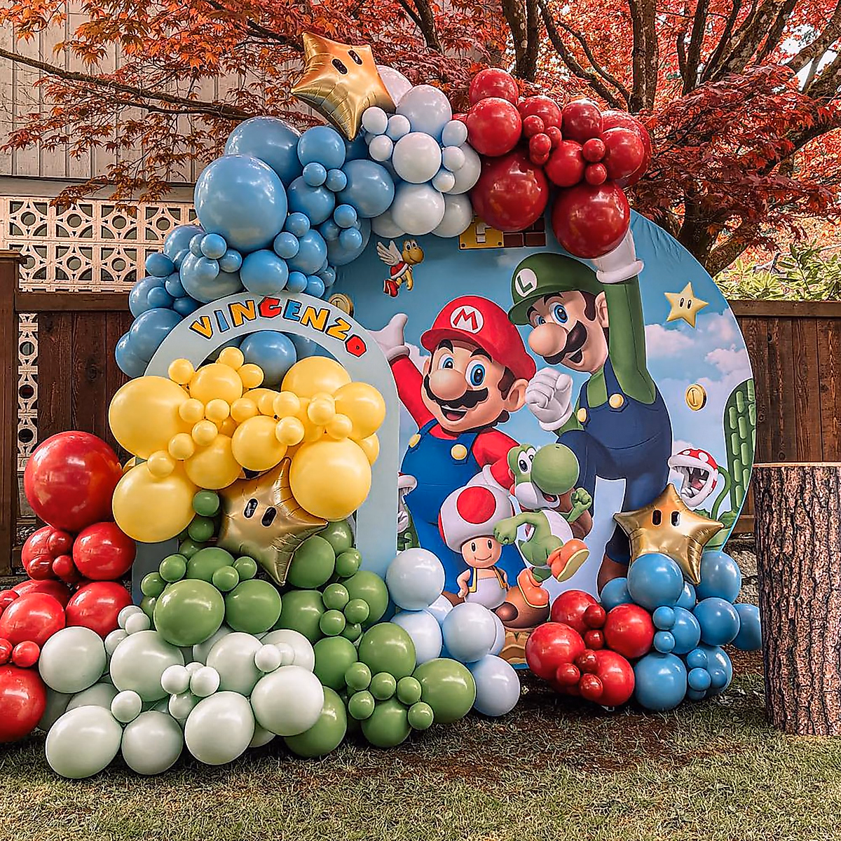 MOMOSHERO 165Pcs Red Blue Yellow Green Balloon Arch Garland Kit,with Star Foil Balloon Double Stuffed Red Blue Balloons for Super Bro Carnival Themed Birthday Party Decorations Video Game Baby Shower