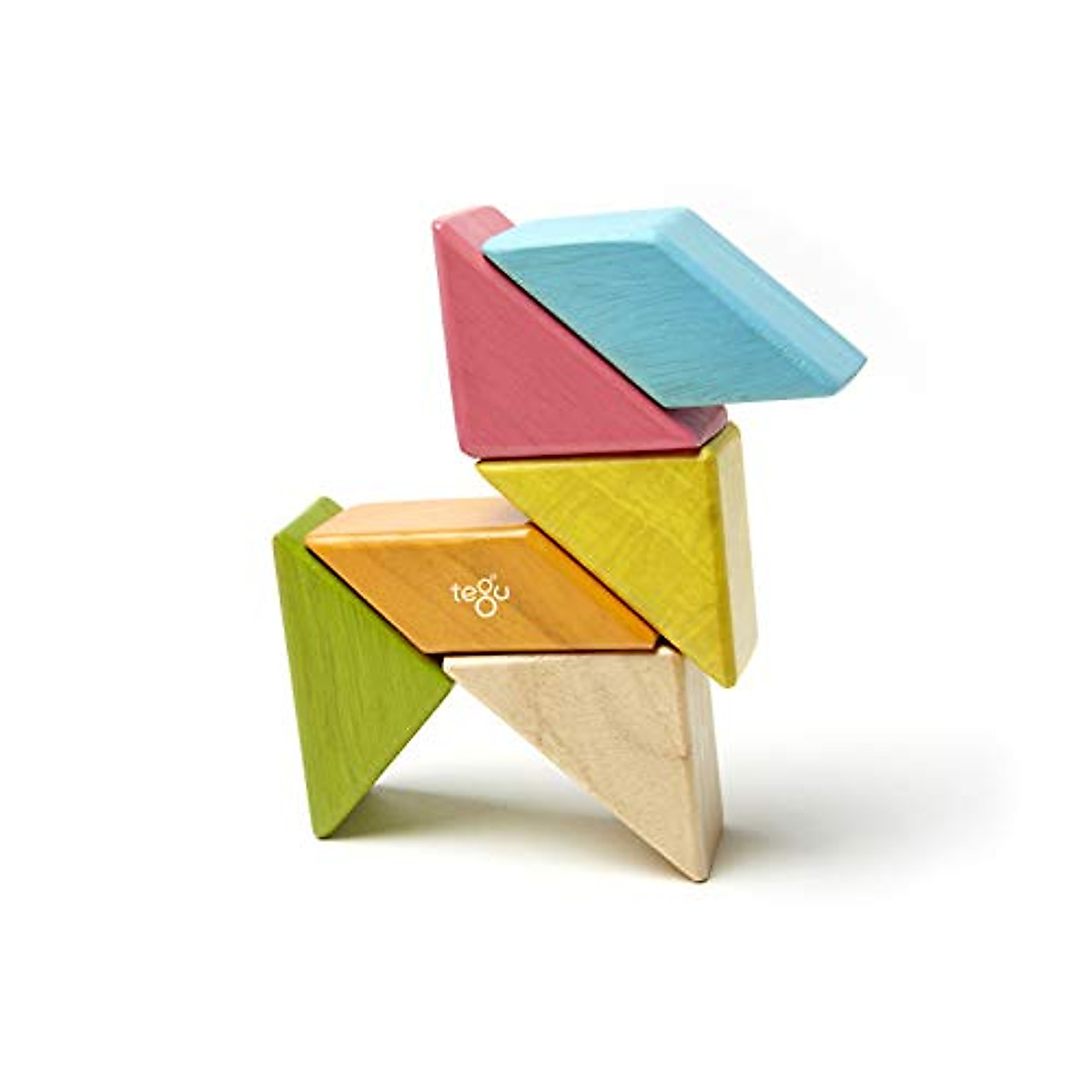 6 Piece Tegu Pocket Pouch Prism Magnetic Wooden Block Set, Tints