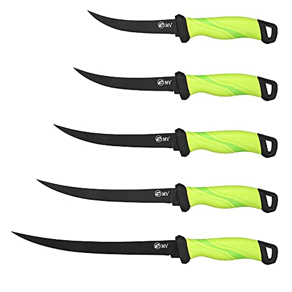 MV K1 Fillet Knife, Sharp 3CR13 Stainless Steel with Nonstick Coating Blade 5" - 9", Professional Knives for Filleting and Boning, Non-Slip Handles, Includes Protective Sheath. (green, 9)