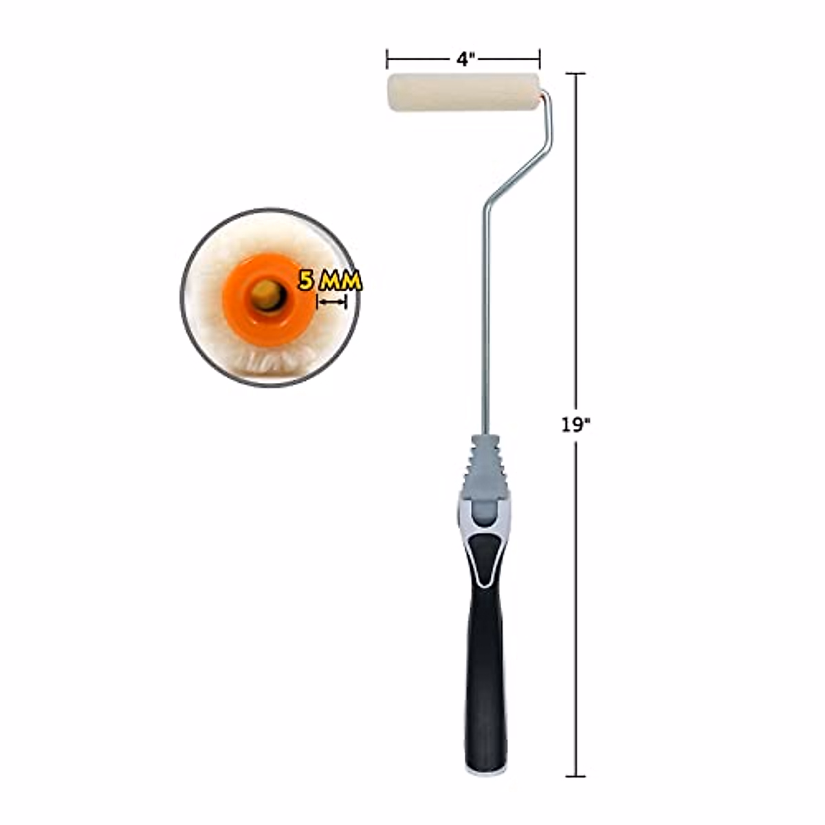 ROLLINGDOG Mini Roller - 4Inch Extender Multi Angle Long Handle with Velour Paint Cover for Detail Painting at Awkward Corners and Architrave, Behind Radiators(Overall Length 19In)