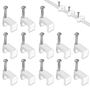 Cable Clips - CableGeeker 100 Pieces Ethernet Cable Clips with Nails 8mm Cord Holder for Cat6 Cat7 Flat Ethernet Cable (White)