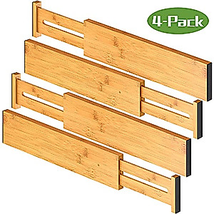 Pipishell Bamboo Drawer Dividers Organizers Adjustable Expandable Wooden Separators Organization for Kitchen Bedroom Bathroom Dresser 4 Pack (12.5-15.8 inch)