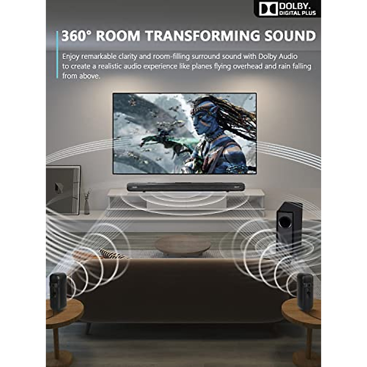 5.1 CH Surround Sound Bar with Dolby Audio, Sound Bars for TV with Wireless Subwoofer, Dolby Digital Plus, Bluetooth 5.0, Surround Sound System for Home Theater, Works with 4K & HD TVs| HDMI & Optical