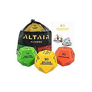Altair Exercise Dice - Full Body HIIT Workout - Perfect for Home Gym Bodyweight Workout, Strength Training & Cardio, Three 12-Sided Workout Dice, Illustrations & Mesh Bag