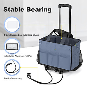 Housolution Rolling Cleaning Caddy Bag with Detachable Trolley, Professional Portable Large Cleaning Bag with Wheels, Wearable Cleaning Supply Bag with Handle on Wheels for Housekeepers
