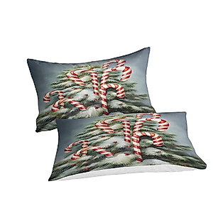 JALYKA Candy Canes Comforter Cover Bedding Sets for Girls Boys Teens 3D Print Christmas Theme Duvet Cover Sets Microfiber 3 Piece Quilt Cover Room Decor with Pillowcases Zipper Queen（228x228cm）