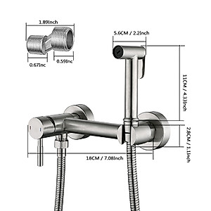 BARROCK Warm Water Bidet Sprayer for Toilet with Brass Hot and Cold Mixing Valve, Handheld Bidet Spray Attachment Set for Muslim Shower, Feminine Hygiene, Pets and Baby Diaper Wash Brushed Nickel