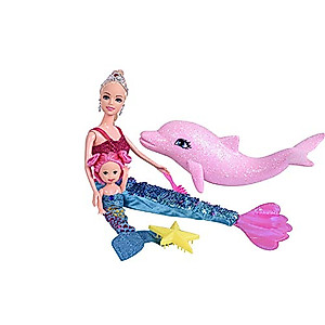 BETTINA Mermaid Princess Doll Pack, Color Changing Mermaid Tail, Dress Doll 12" and Dress Doll 3" and Dolphin Color Reveal Mermaid Toys for Little Girls and Play Gift Set Aged 3+